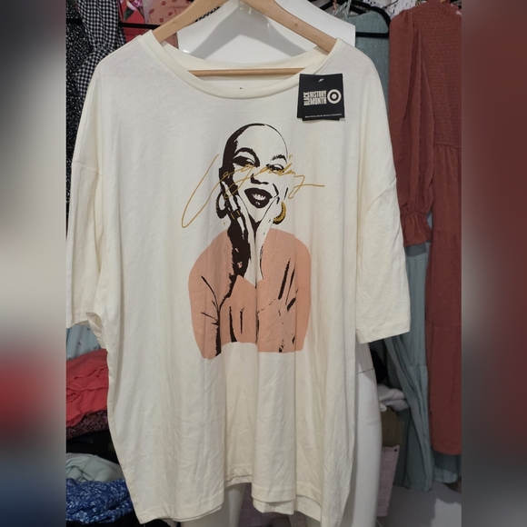 Tops | Cream Graphic Tshirt With Portrait Print | Poshmark